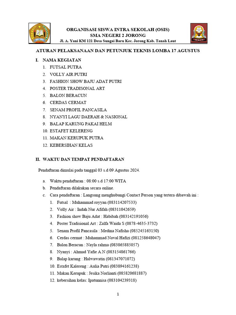 Juknis Lomba 17 Agustus 2024 | PDF
