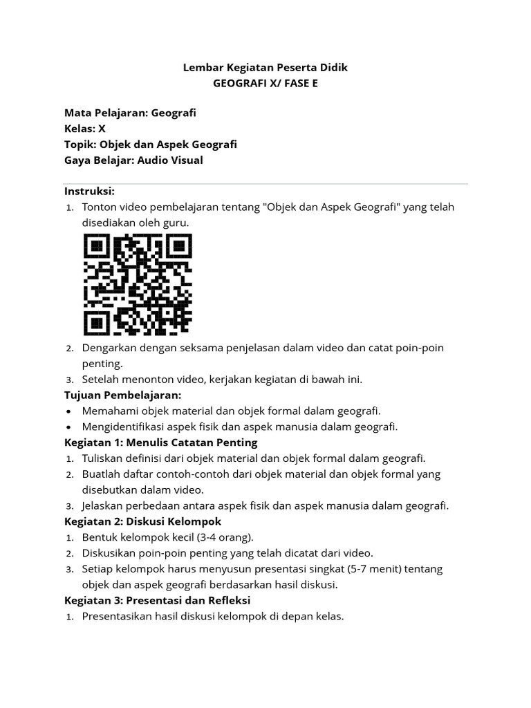 LKPD X - 2 (Audio Visual) Objek Dan Aspek Geografi | PDF