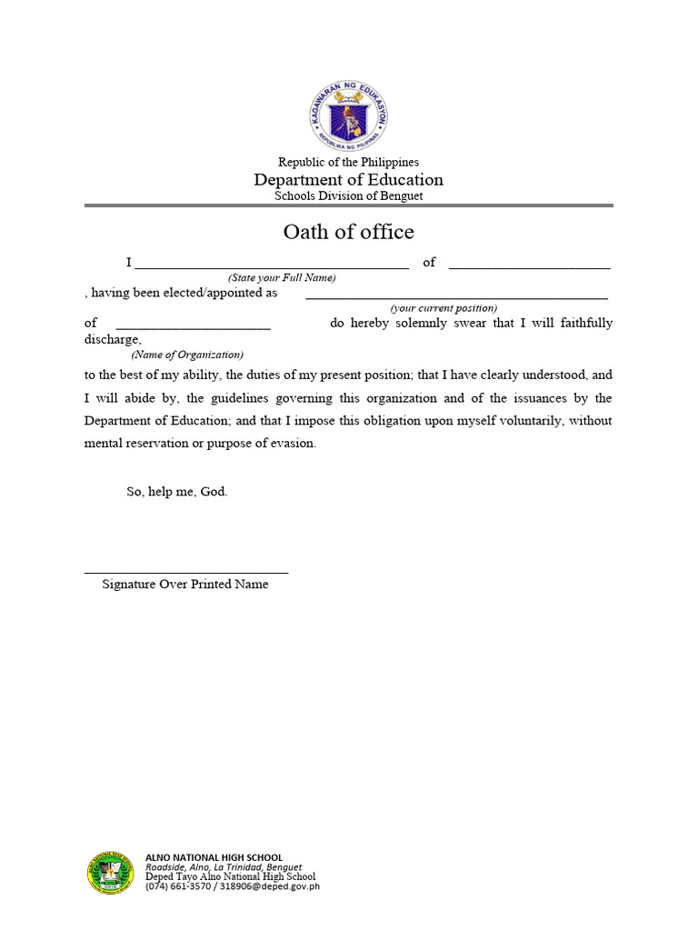 Oath of Office Induction of Officers | PDF