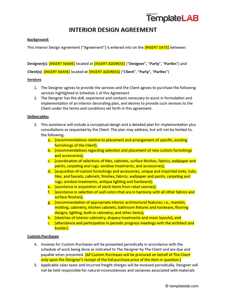 UK Interior Design Agreement Template | PDF | Interior Design | Payments