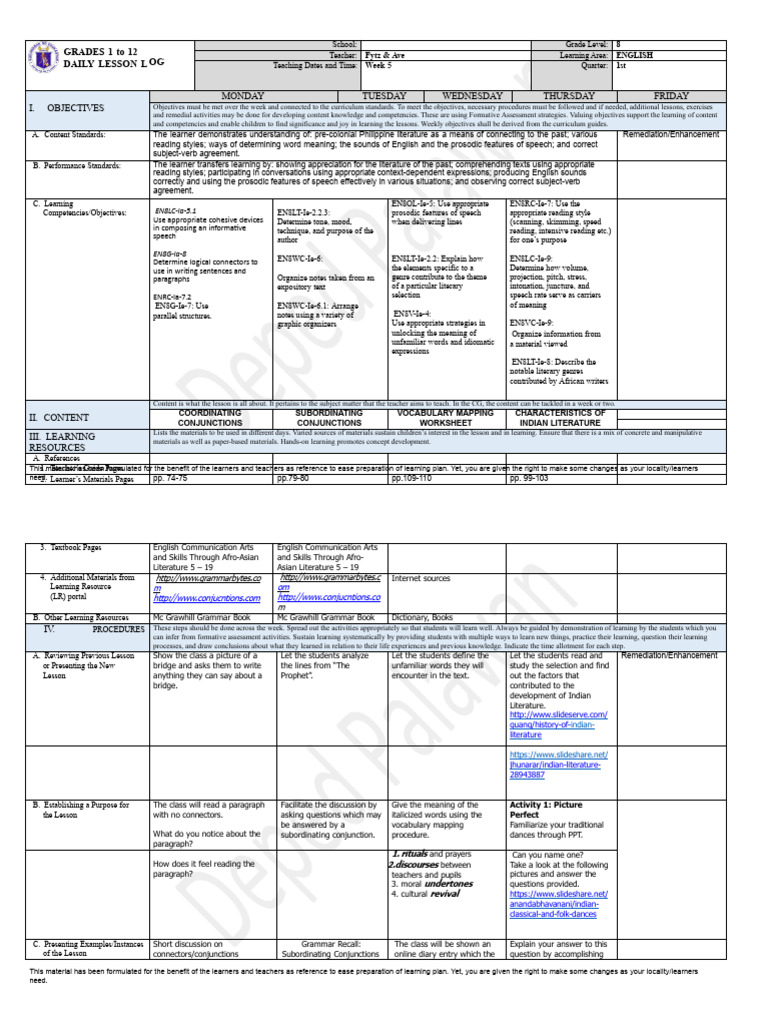 DLL Eng8 1stq 5th Week Final | PDF | Learning | Teachers DLL Eng8 1stq 5th Week Final | PDF | Learning | Teachers