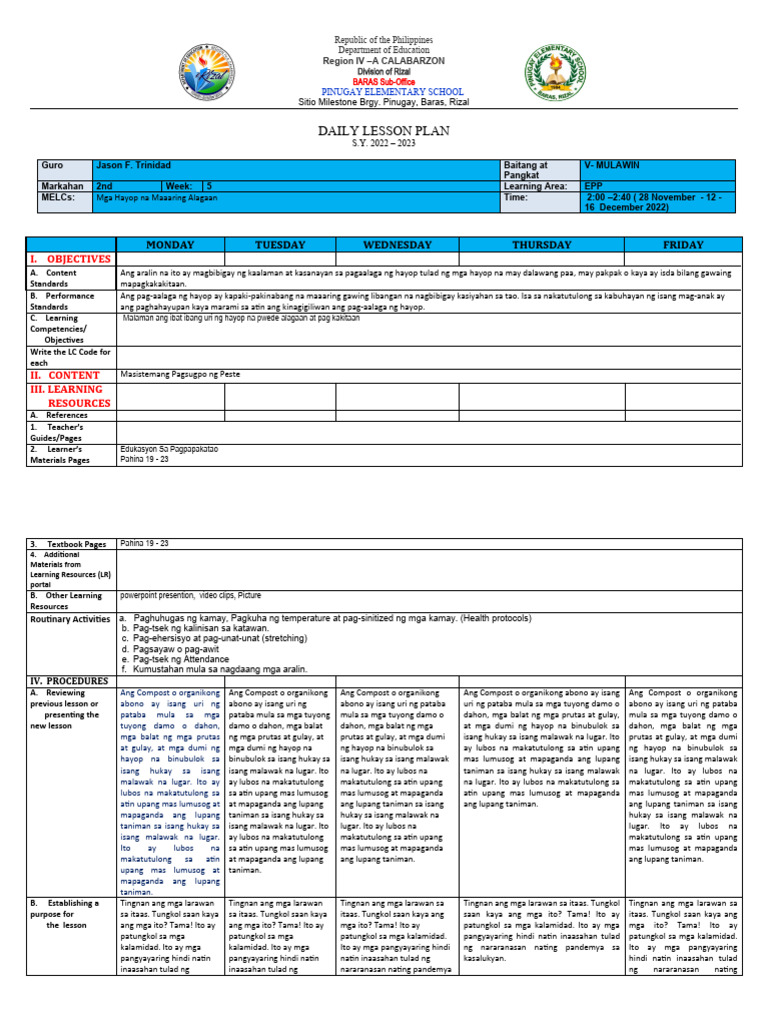 Grade 5 - Epp - Week 5 | PDF