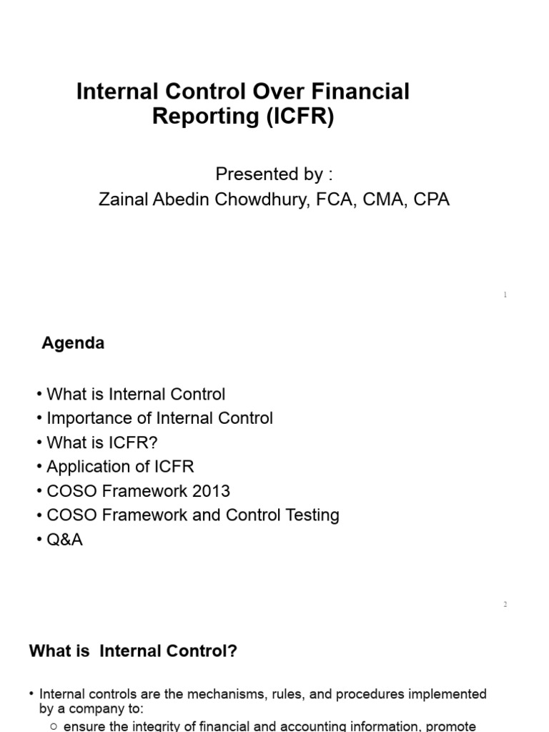 Internal Control Over Financial Reporting (ICFR) : Presented By: Zainal ...