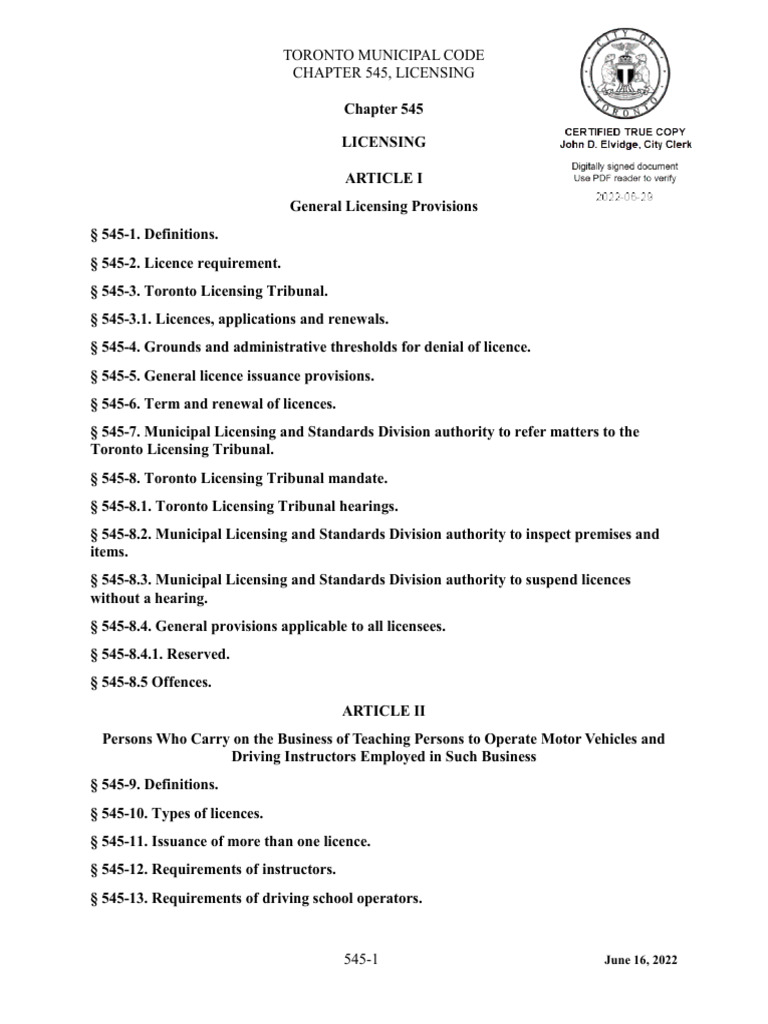 Toronto Municipal Code Chapter 545, Licensing: June 16, 2022 | PDF ...