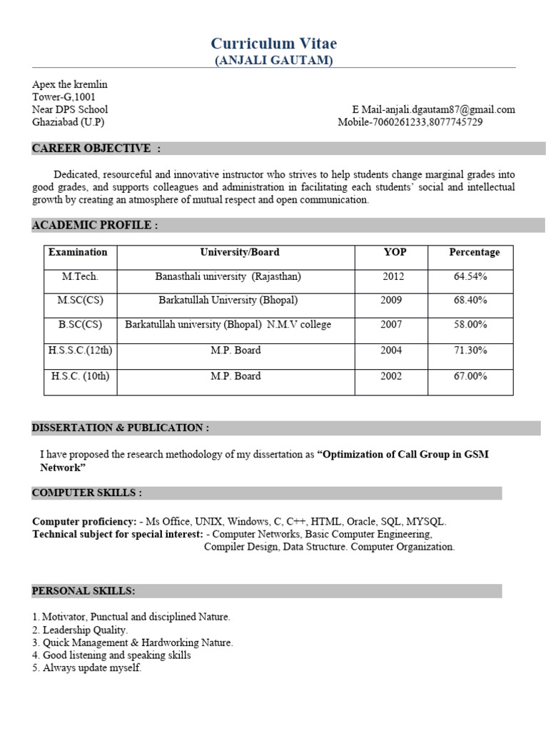 Anjali Gauatm New Resume | PDF
