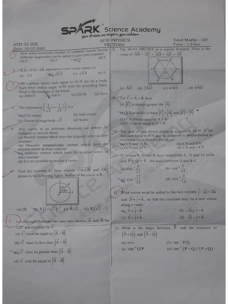 Jee Batch Vector Question Paper | PDF