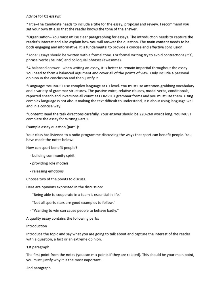 Advice For C1 Essays | PDF | Essays | Human Communication