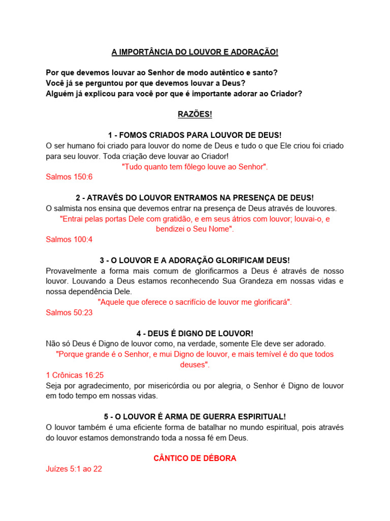 A Importância do Louvor a Deus | PDF | Deus | Salmos