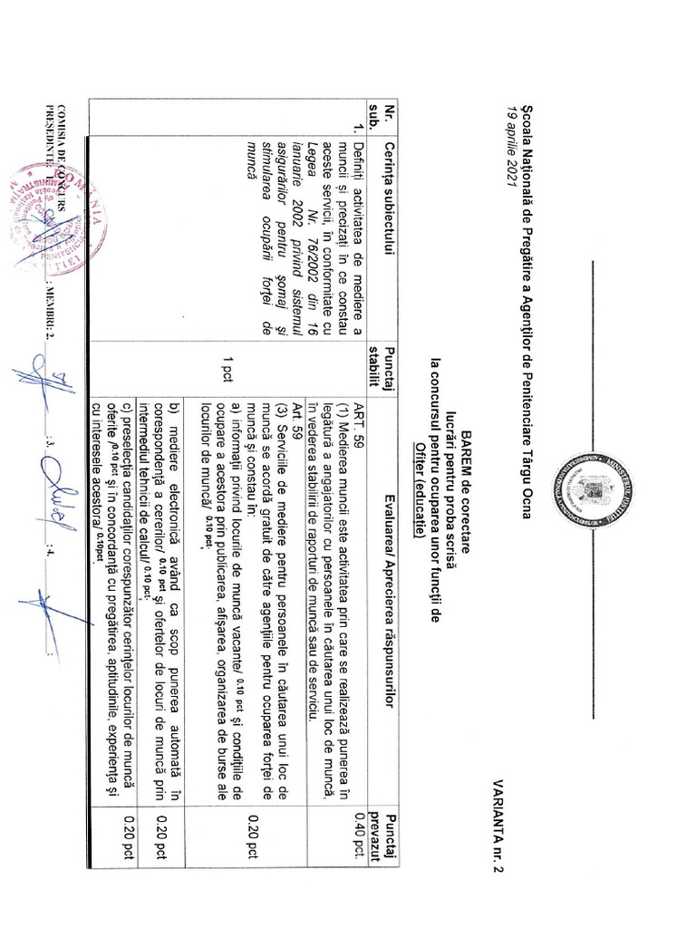 Centrul-de-concurs-SNPAP-Târgu-Ocna-DE-CORECTARE-OFITER-EDUCAȚIE | PDF