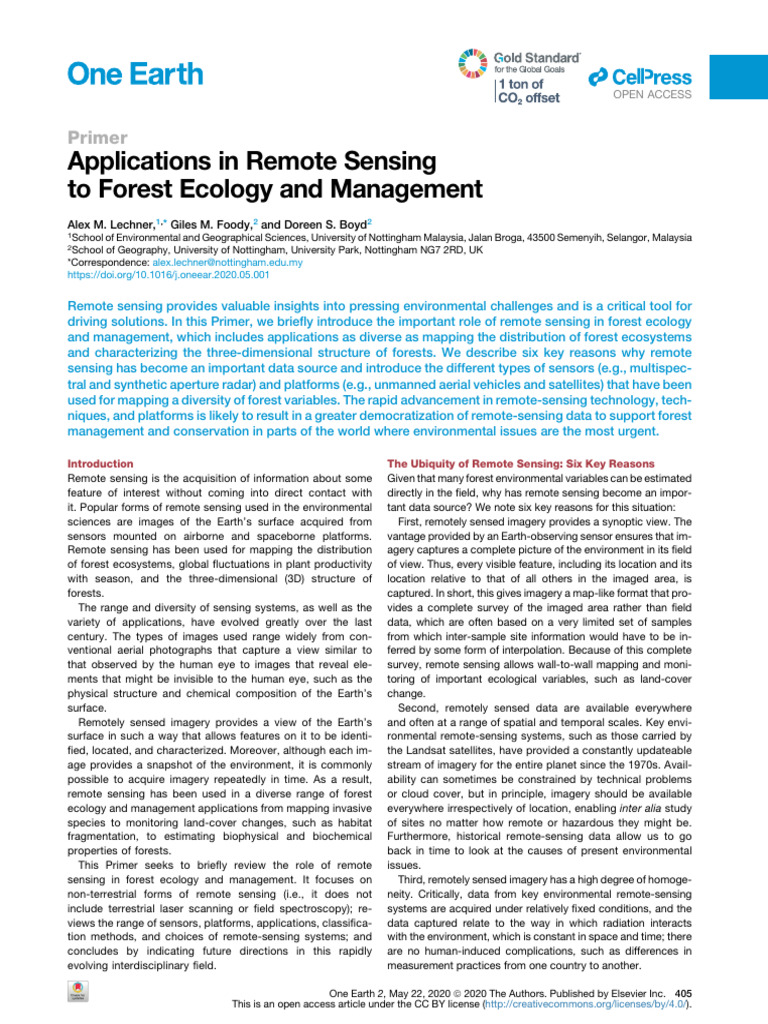 Applications in Remote Sensing To Forest Ecology A | PDF | Remote ...