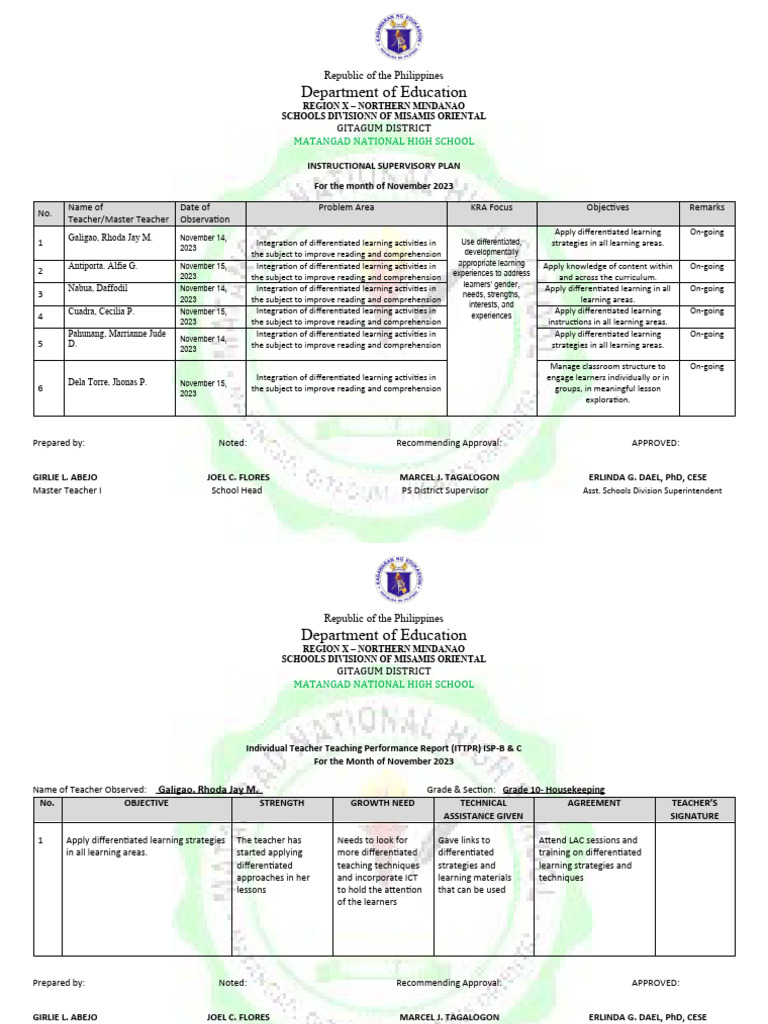 ISP November | PDF | Teachers | Learning