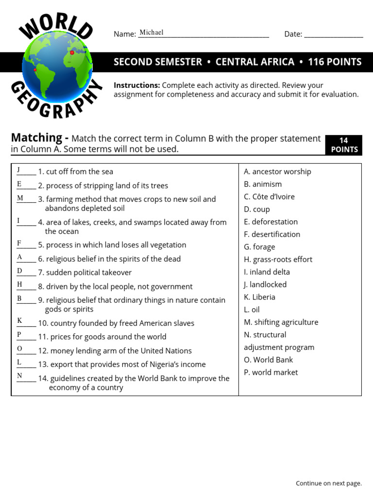 World Geography West Africa Worksheet | PDF | West Africa | Africa