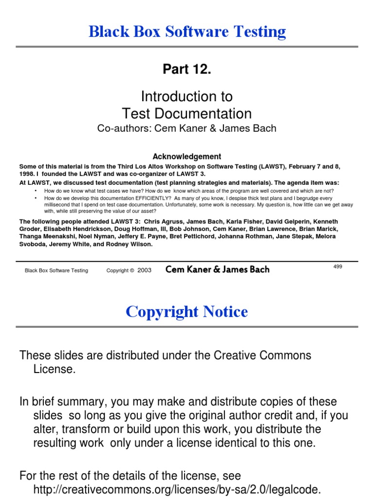 Black Box Software Testing: Introduction To Test Documentation | PDF ... Black Box Software Testing: Introduction To Test Documentation | PDF ...