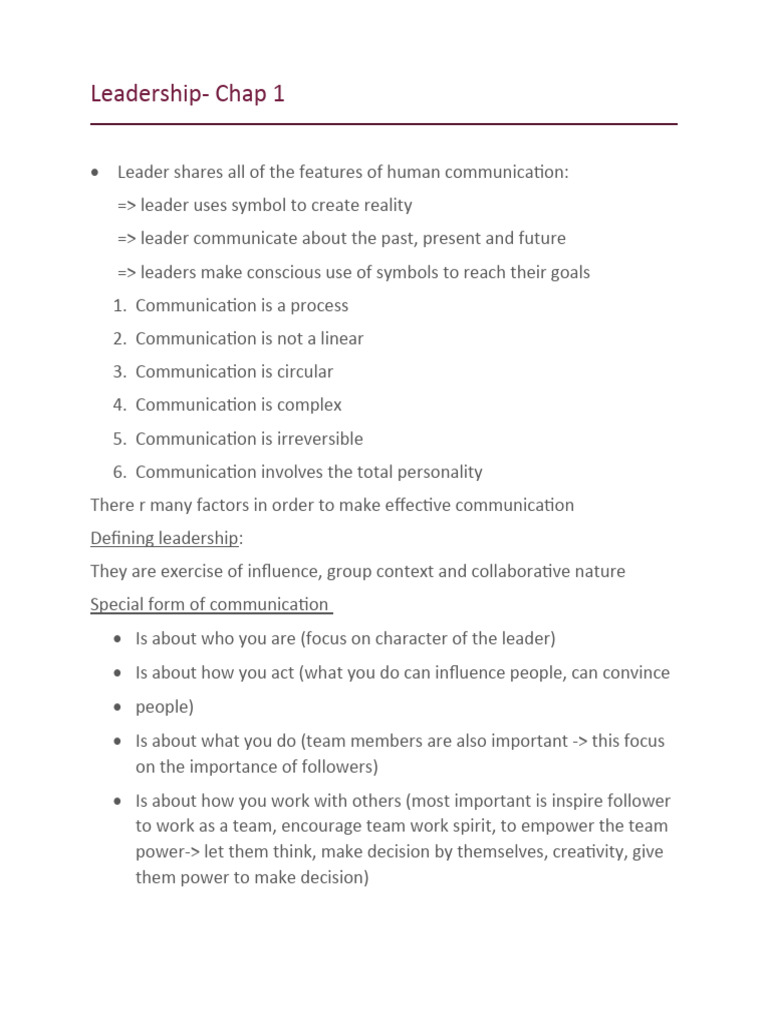 Leadership Note Taking 1 | PDF | Communication | Leadership
