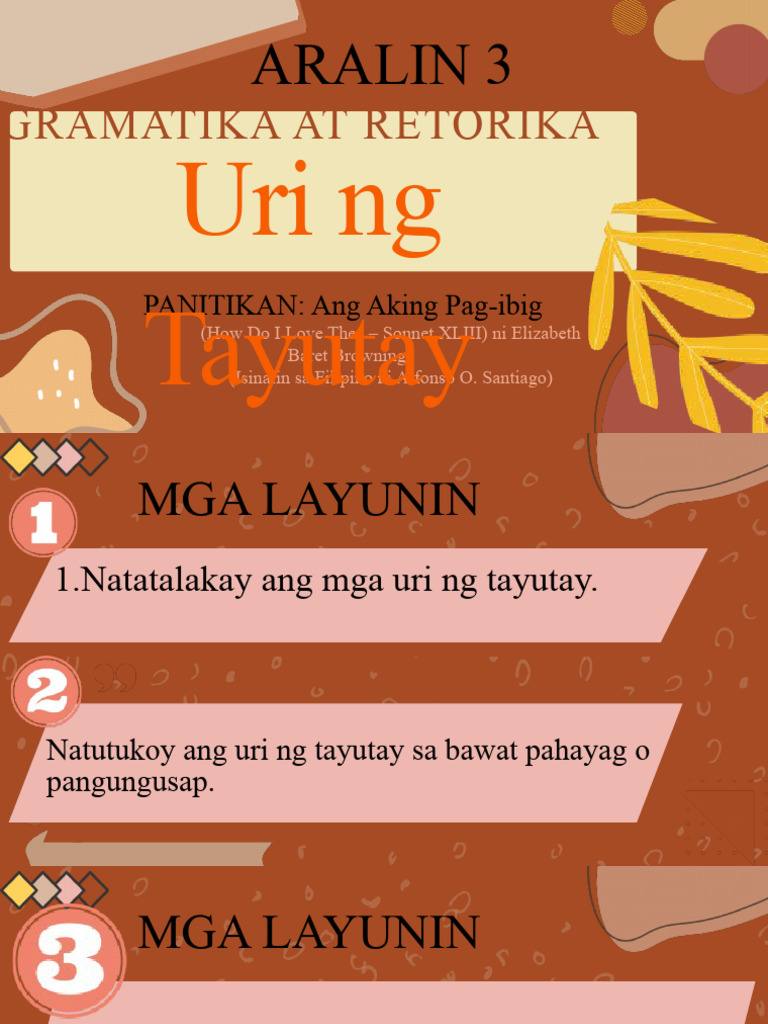 Aralin 3 - Uri NG Tayutay | PDF