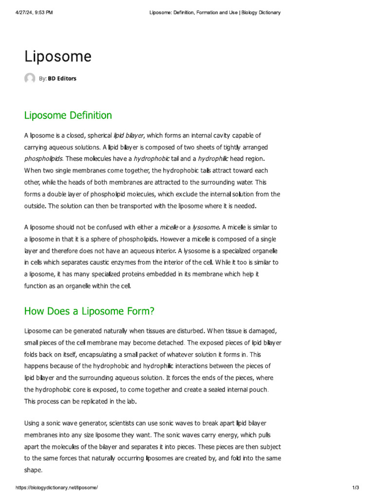 Liposomes Define | PDF