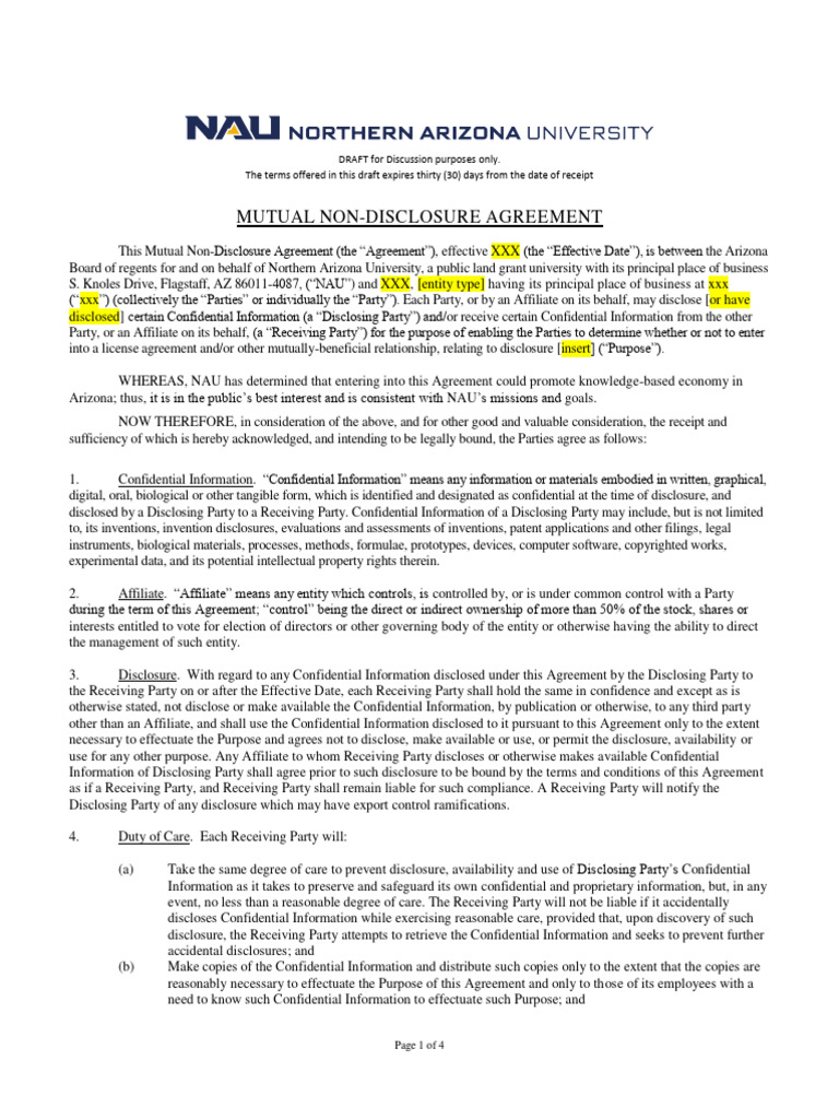 Mutual Non-Disclosure Agreement Template | PDF | Discovery (Law ...