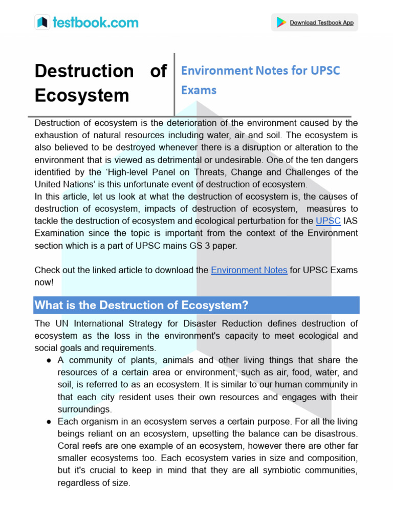Ecosystem Destruction: Causes & Impact | PDF | Habitat Destruction ...
