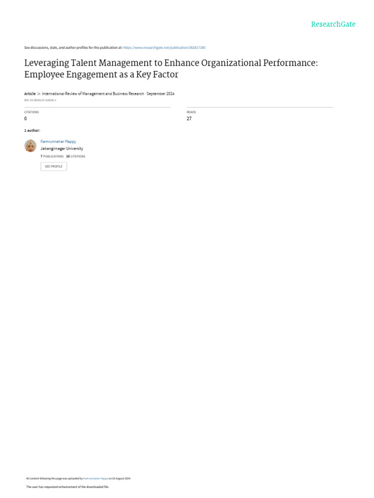 Leveraging Talent Management To Enhance Organizational Performance ...