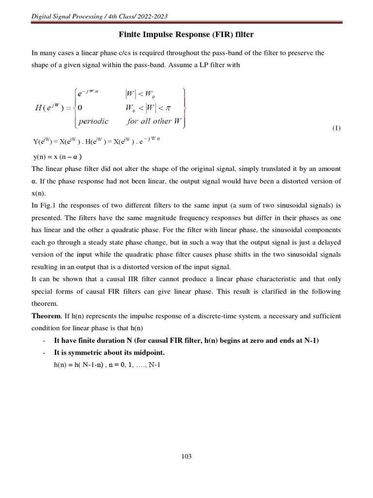 Finite Impulse Response (FIR) Filter | PDF | Filter (Signal Processing) | Phase (Waves)