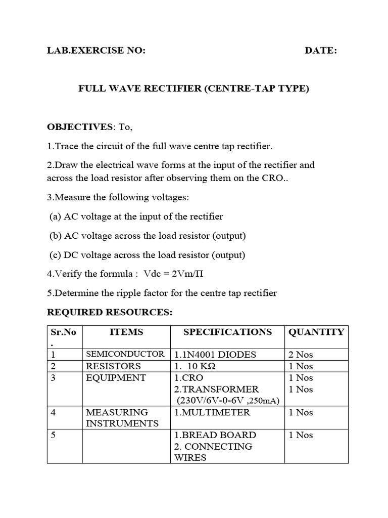 Full Wave Centre Tapped Pdf Rectifier Power Supply