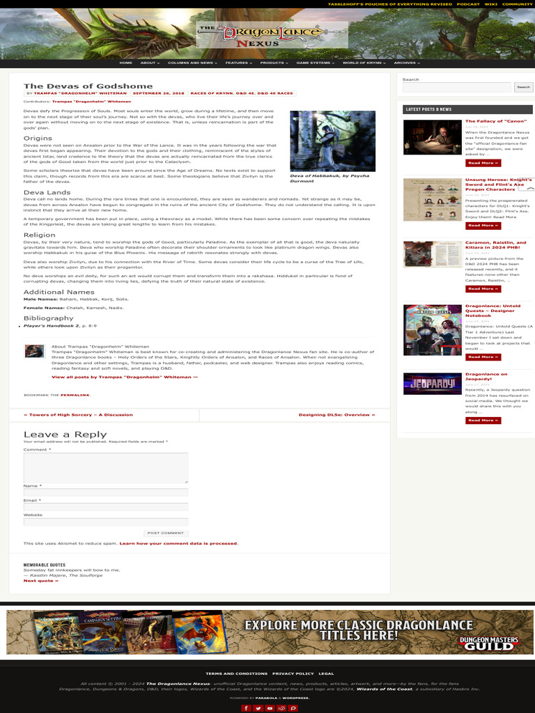 Devas of Godshome: Origins & Beliefs | PDF | Dragonlance | Wizards Of The Coast