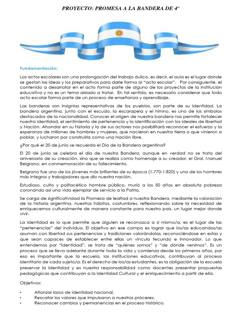 PROYECTO PROMESA A LA BANDERA Argentina | PDF | Nación | Democracia