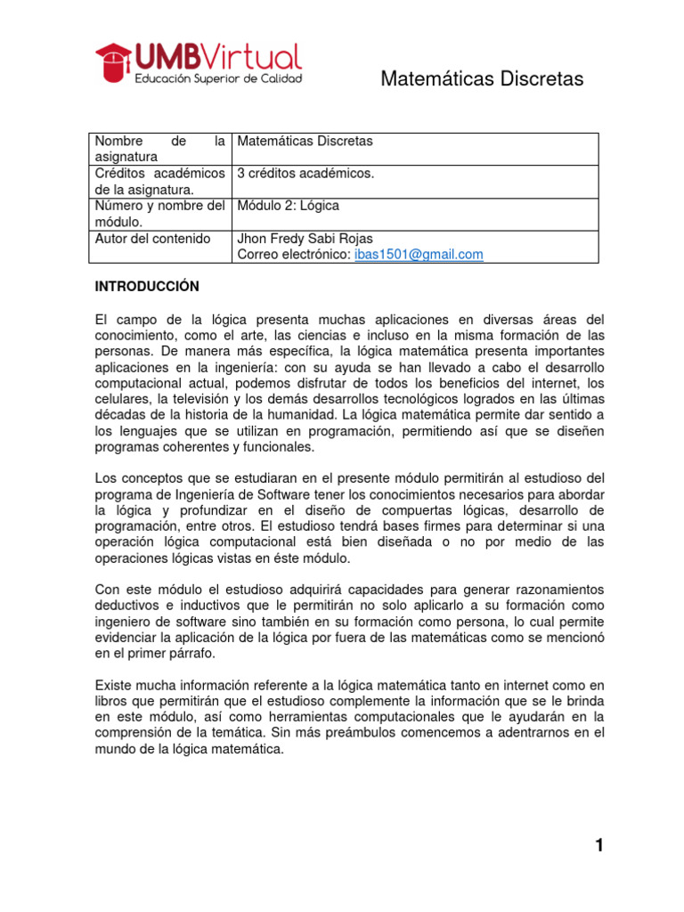 Operaciones Lógicas en Matemáticas Discretas | PDF | Proposición | Si y ...