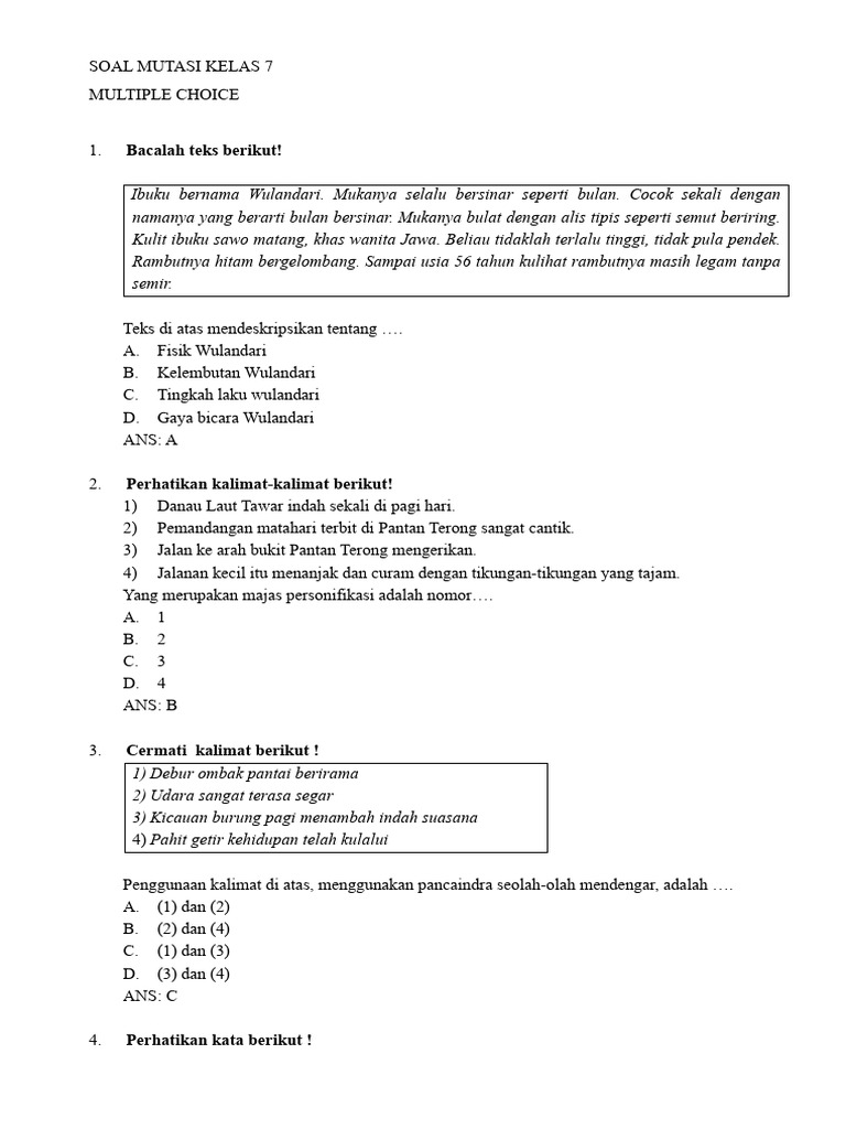 Soal Mutasi Kelas 7 | PDF