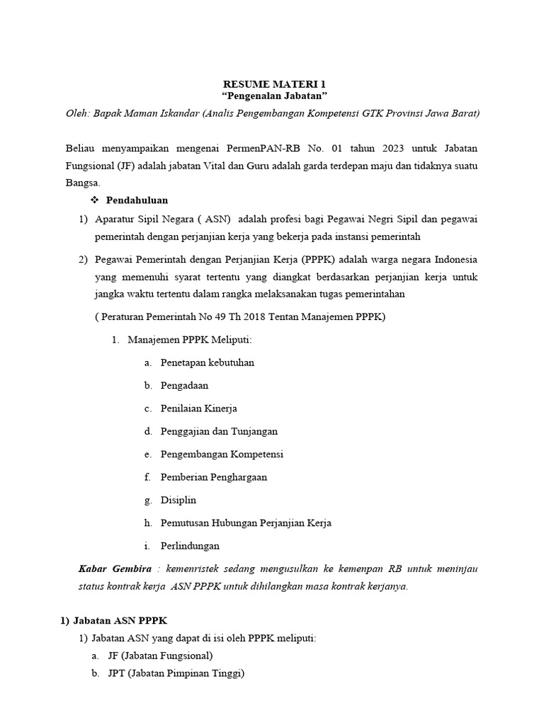 Resume Materi 1 Pengenalan Jabatan Hari Ke 2 | PDF