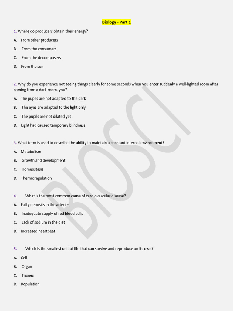 Biology Quiz: Key Concepts and Answers | PDF | Meiosis | Cell (Biology)