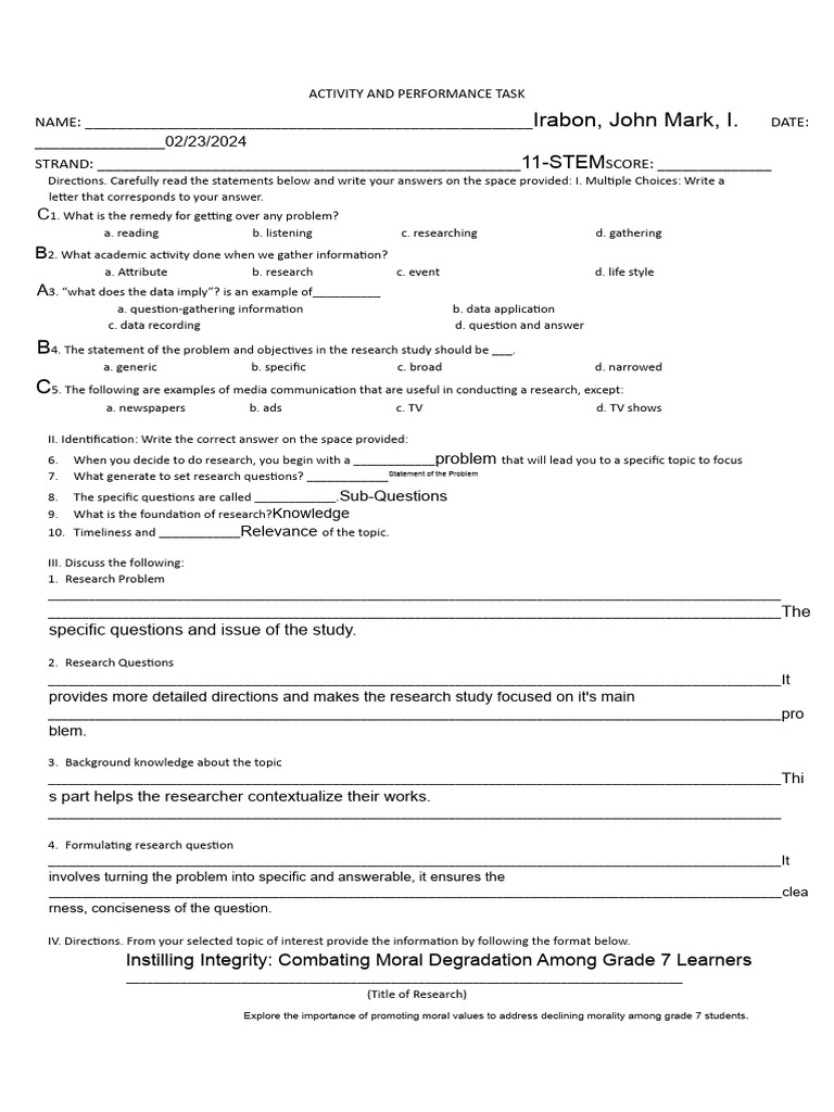 Edited UNIT 3. LESSON 1. ACTIVITIES AND PERFORMANCE TASK | PDF | Cognition | Human Communication