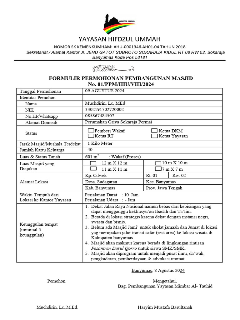Proposal Pengajuan Masjid | PDF