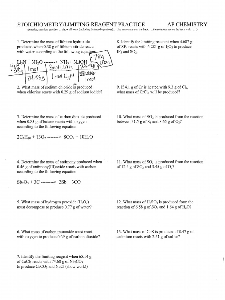 Practice 7limiting Reagent Answer Key | PDF