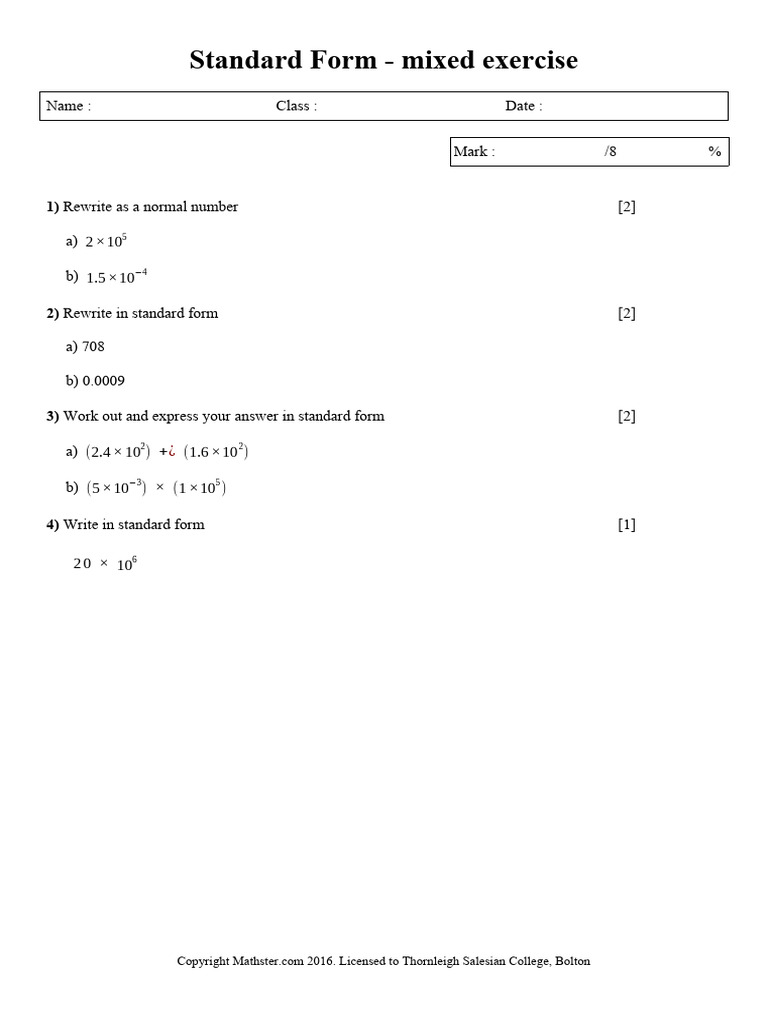 Standard Form - Mixed Exercise - 3 | PDF | Planets | Jupiter