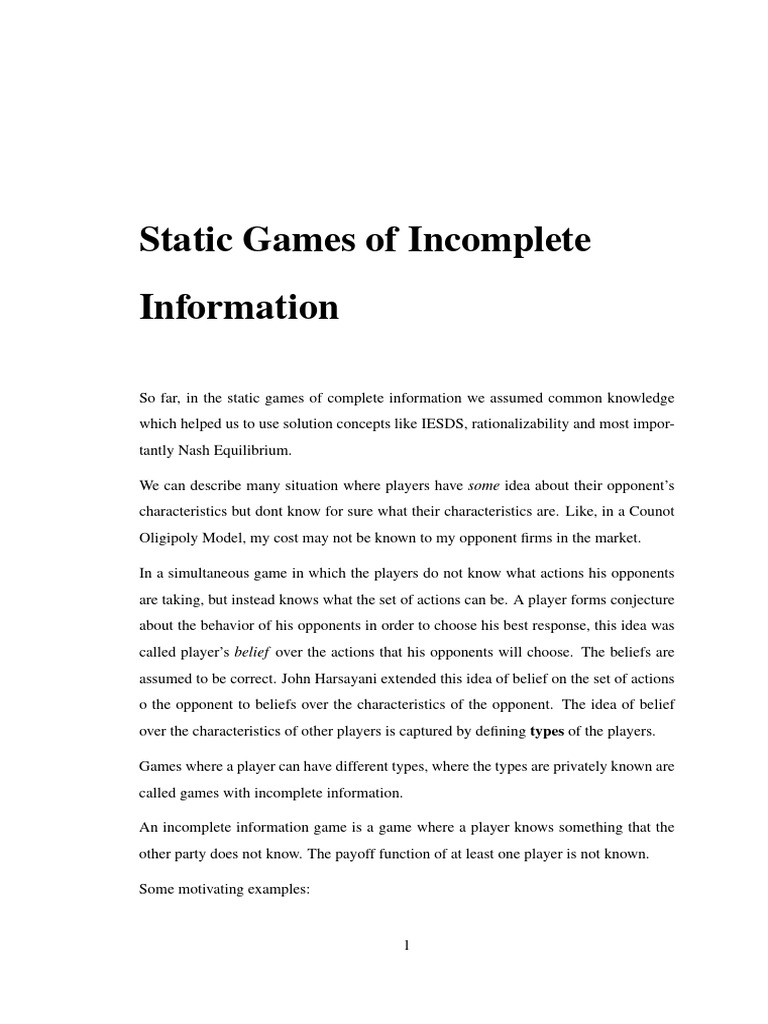 Bayesian Game Theory Basics | PDF | Mathematical Economics | Mathematical And Quantitative ...