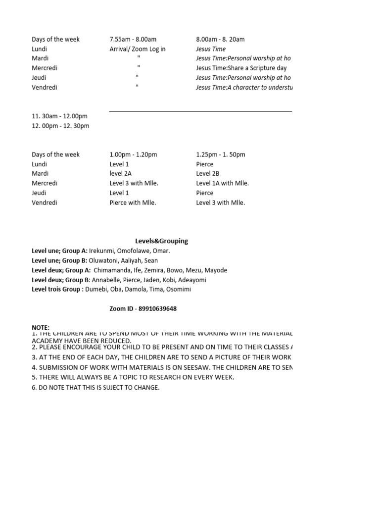 Virtual Learning Schedule Overview | PDF