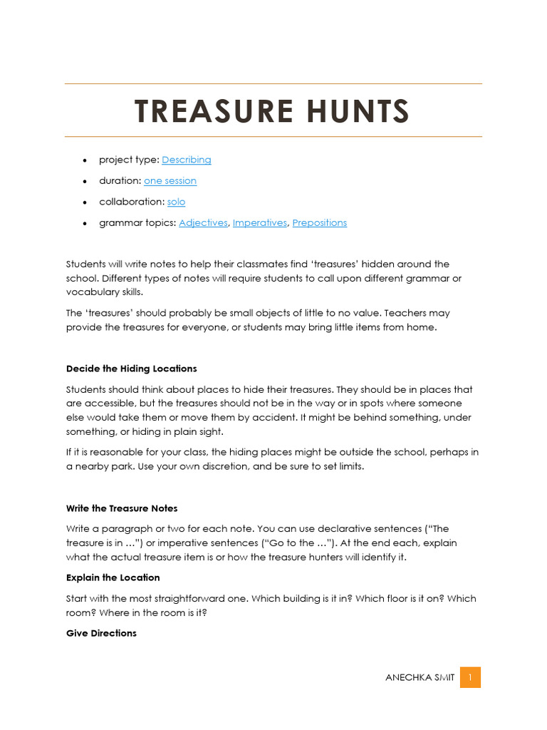 Treasure Hunts - project | PDF | Linguistics