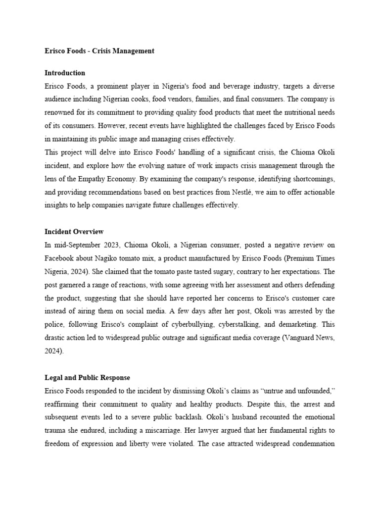 Erisco Foods-HORIZONTAL SCANNING UPDATED | PDF | Crisis Management ...