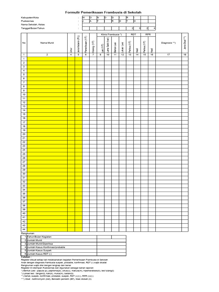 Form Frambusia 2024 Di Sekolah Dasar | PDF