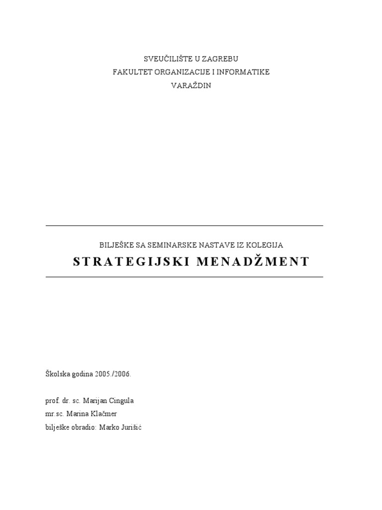 Skripta - STRATEGIJSKI MENADŽMENT | PDF