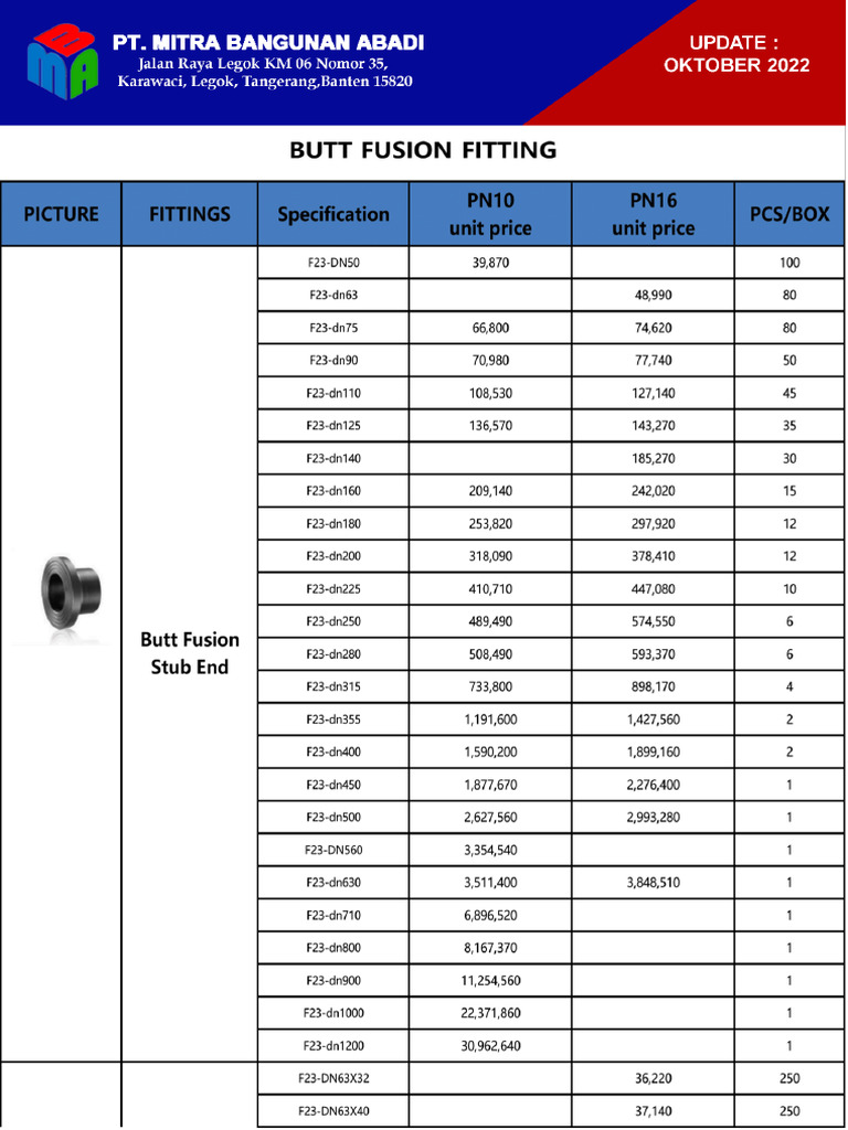 BUTT FUSHION HDPE FITTING Price List | PDF