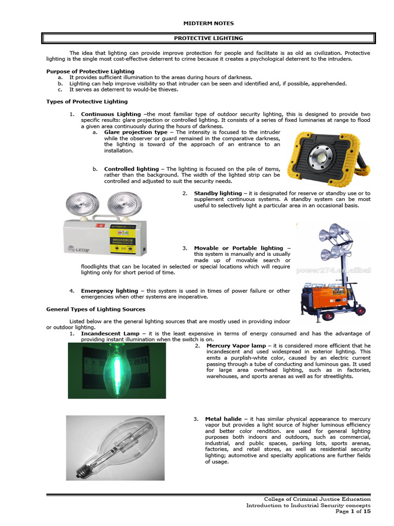 Midterm Notes Protective Lighting | PDF | Lighting | Security Alarm