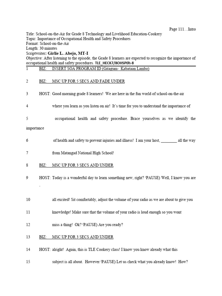 Girlie Cookery-Script Edited | PDF | Occupational Safety And Health