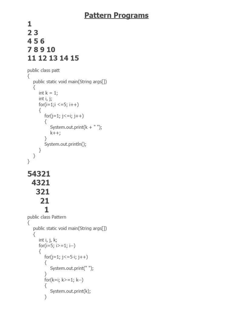 Pattern Programs | PDF | Computer Programming | C++