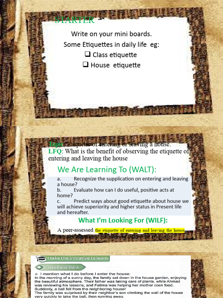 GR 4 Lesson Etiquettes of Entering House | PDF | Etiquette | Social ...