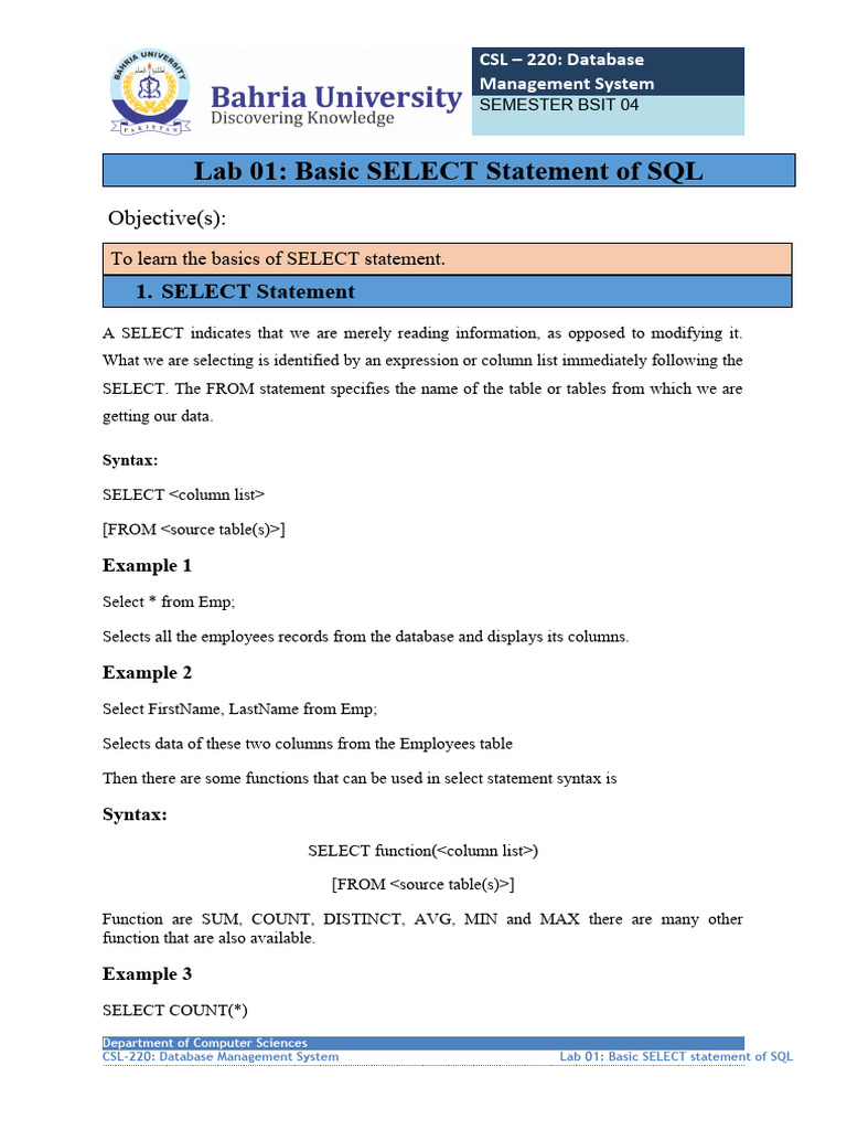 DBM Lab 1 20092023 024213pm | PDF | Sql | Databases
