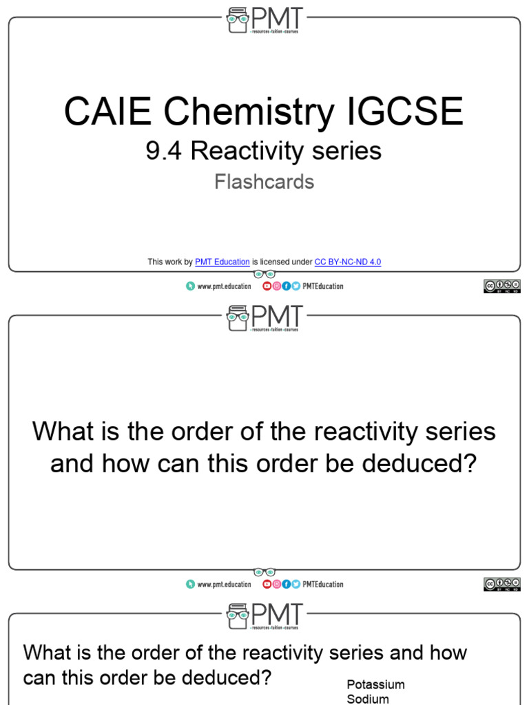 IGCSE Chemistry Reactivity Series Guide | PDF | Magnesium | Sodium