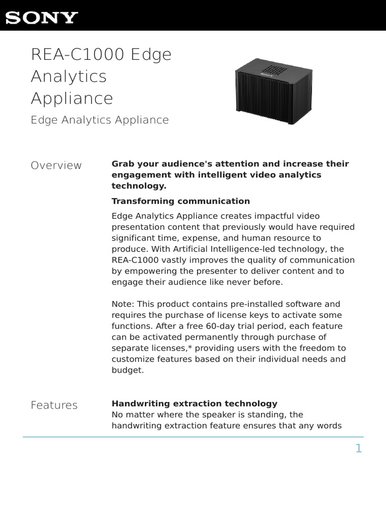 Rea C1000 Edge Analytics Appliance | PDF | Augmented Reality | Camera