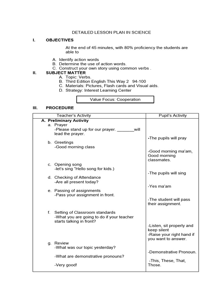 2nd Science Leson Plan | PDF | Lesson Plan | Grammar